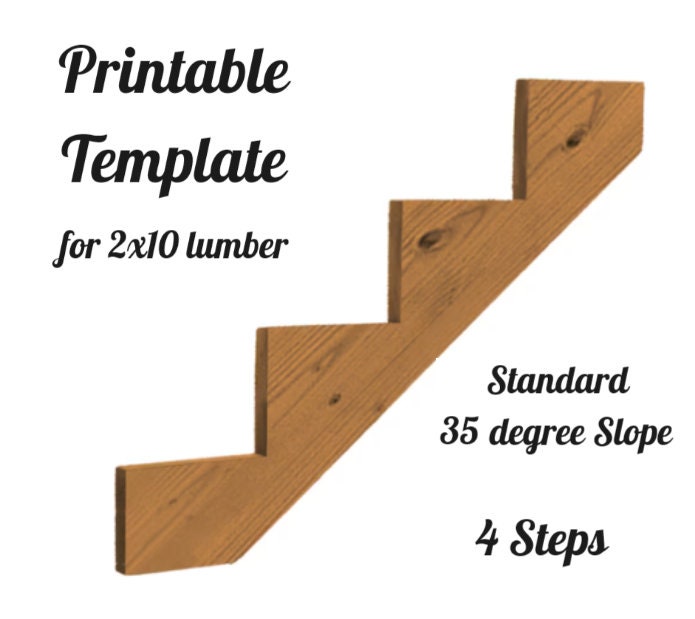 Stair Stringer Template Four 4 Steps for 2x10 Lumber - Etsy