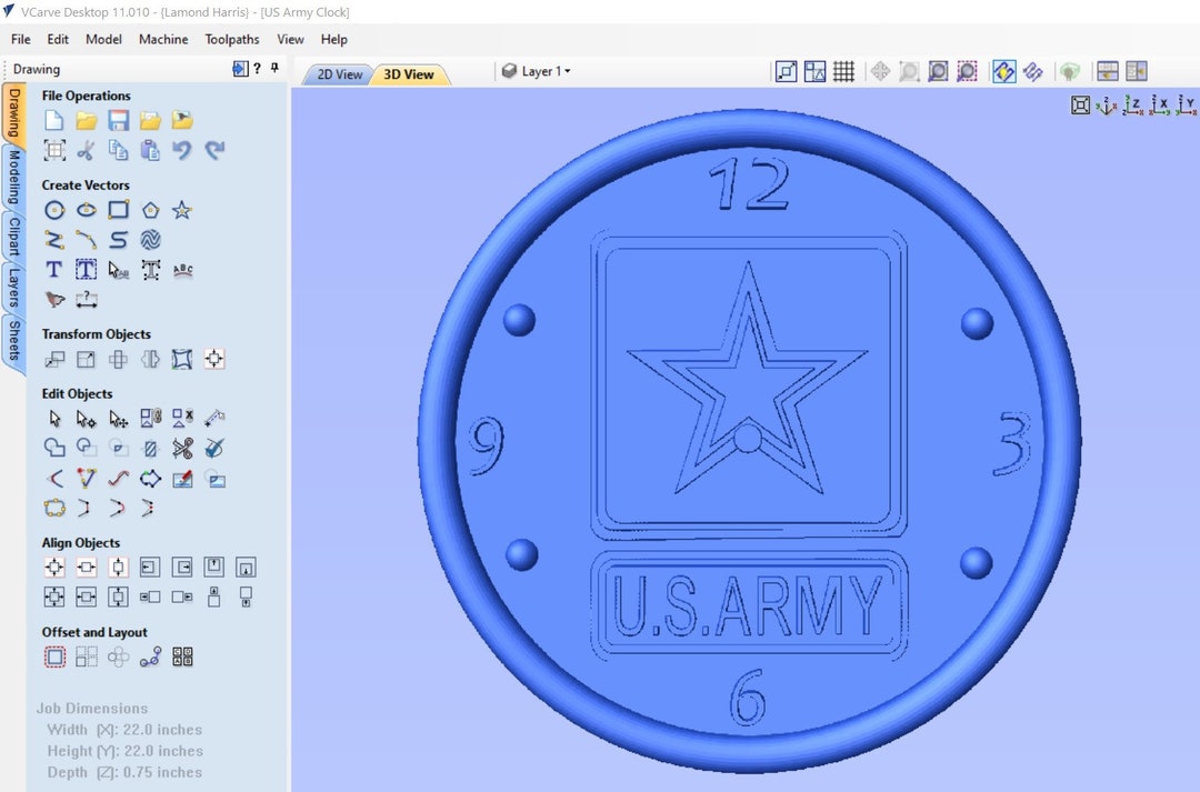 U.S. Army Clock | CNC 3D Relief File STL - Etsy