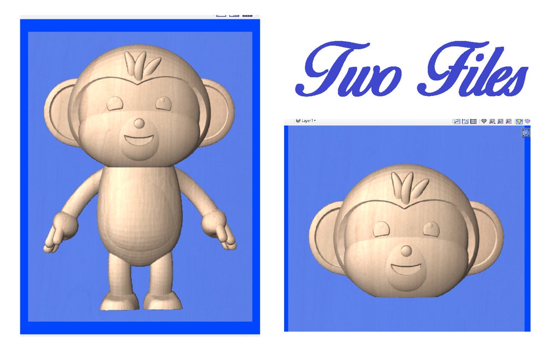 Cute Monkey | CNC 3D Relief File STL | 2 Files - Etsy