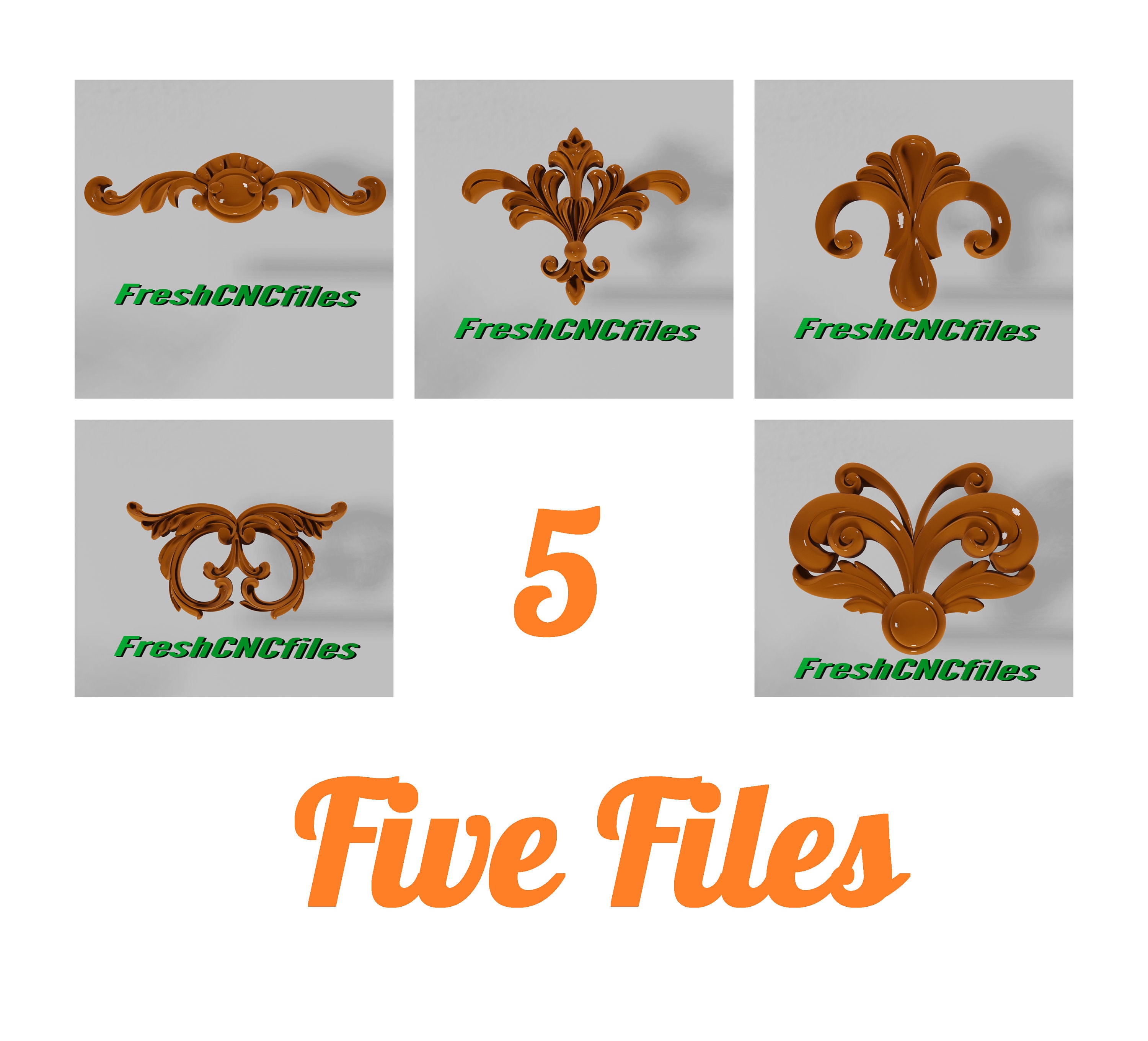 5 Classic Applique Files CNC STL 3D Relief - Etsy