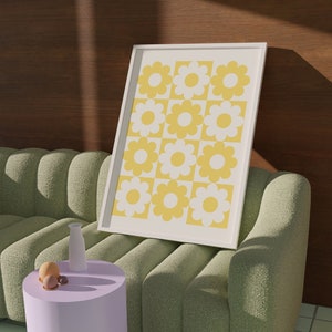 Yellow Wall Art Retro Flower Wall Art Yellow Art Prints Trendy Digital ...