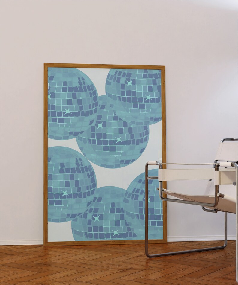 Blue Wall Art Disco Wall Art Preppy Room Decor College Dorm Poster ...