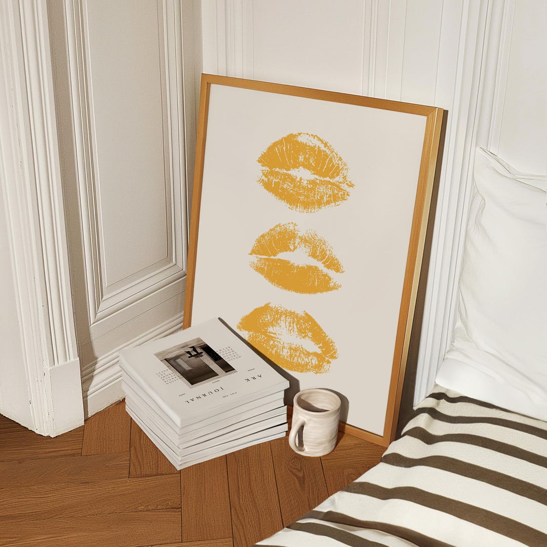 Mustard Yellow Print Kisslips Wall Art Yellow Art Prints Trendy Digital ...