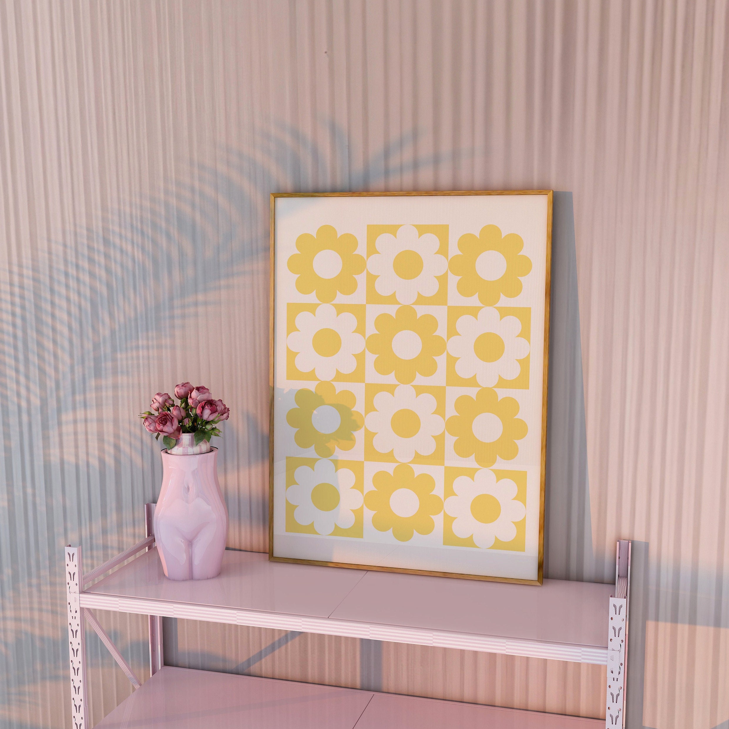 Yellow Wall Art Retro Flower Wall Art Yellow Art Prints Trendy - Etsy