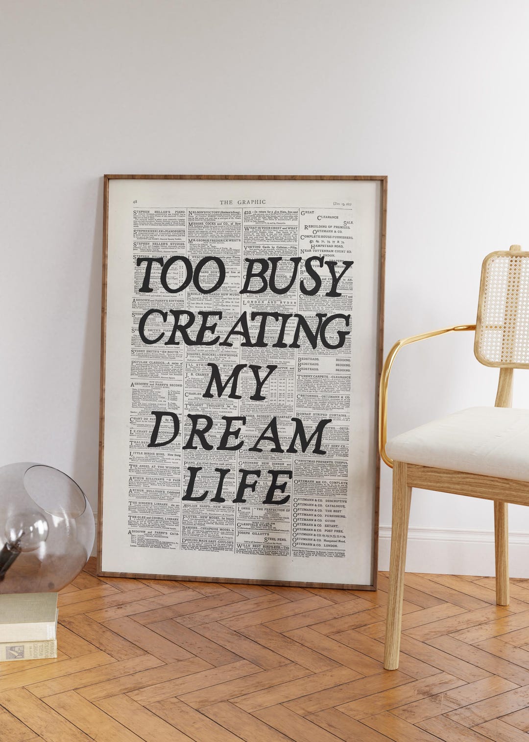 Too Busy Creating My Dream Life Wall Art Office Prints Newspaper Retro ...