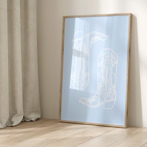 Blue Wall Art Cowboy Boots Poster Trendy Art Prints Aesthetic Poster ...