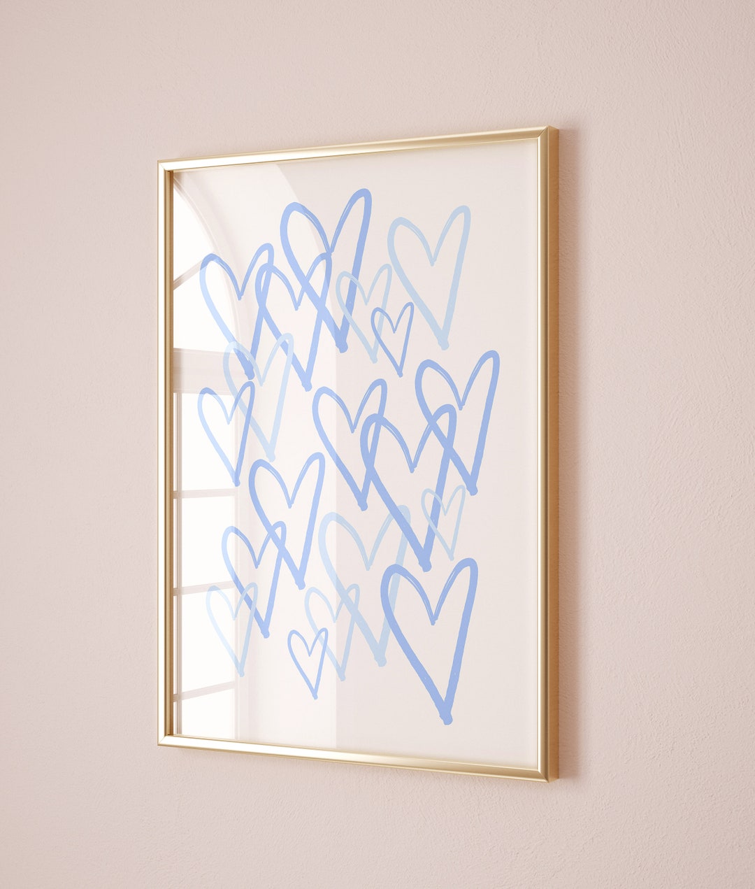 Blue Poster Hearts Wall Art Blue Art Prints Trendy Digital Prints ...