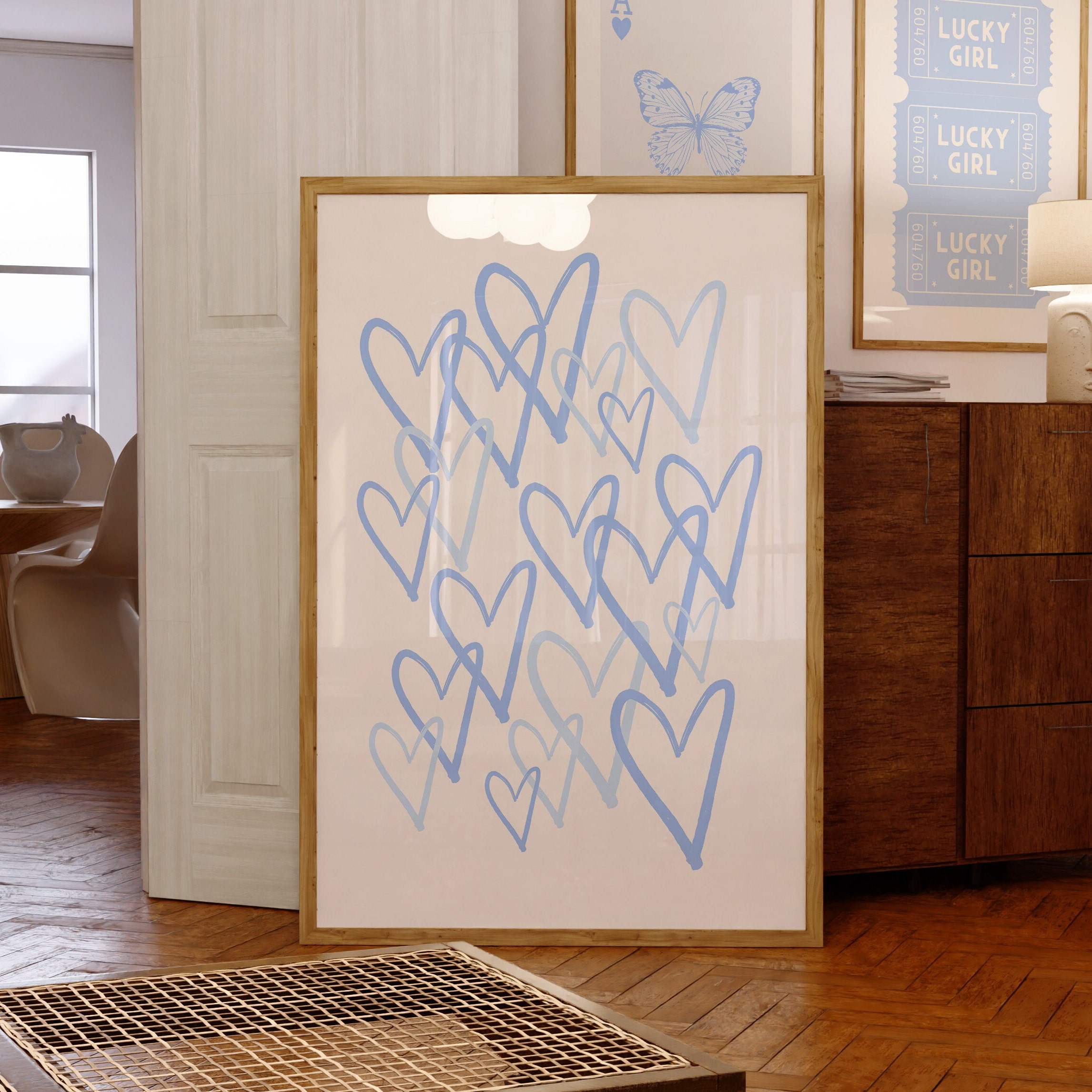 Blue Poster Hearts Wall Art Blue Art Prints Trendy Digital - Etsy