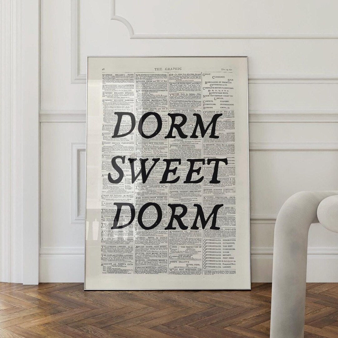 Dorm Sweet Dorm Newspaper Print, Trendy College Wall Art (digital ...