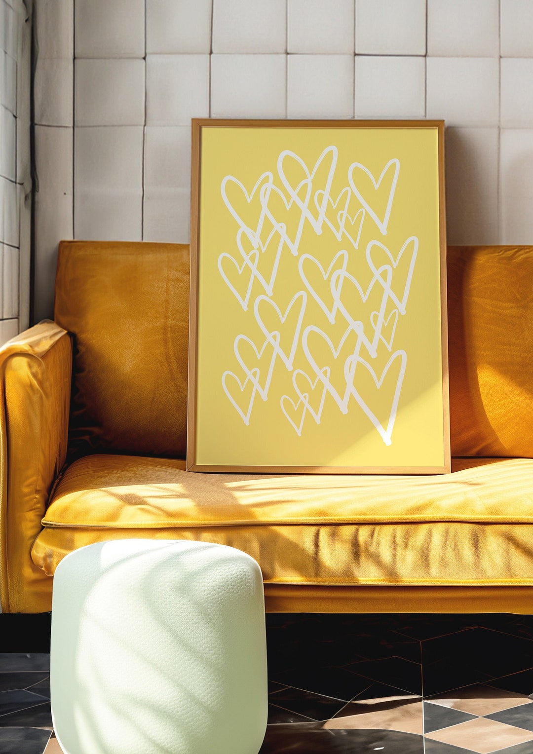 Yellow Wall Art Hearts Poster Yellow Art Prints Trendy Digital Prints ...