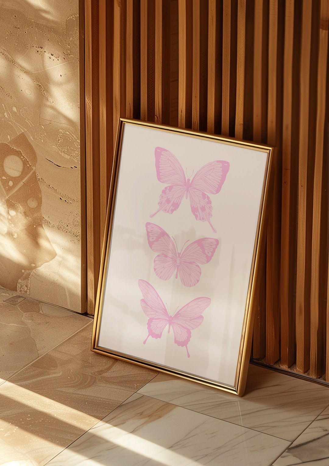 Pink Preppy Print Butterfly Wall Art Trendy Digital Prints Pink Dorm ...