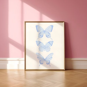 Blue Poster Butterfly Wall Art Blue Art Prints Trendy Digital - Etsy