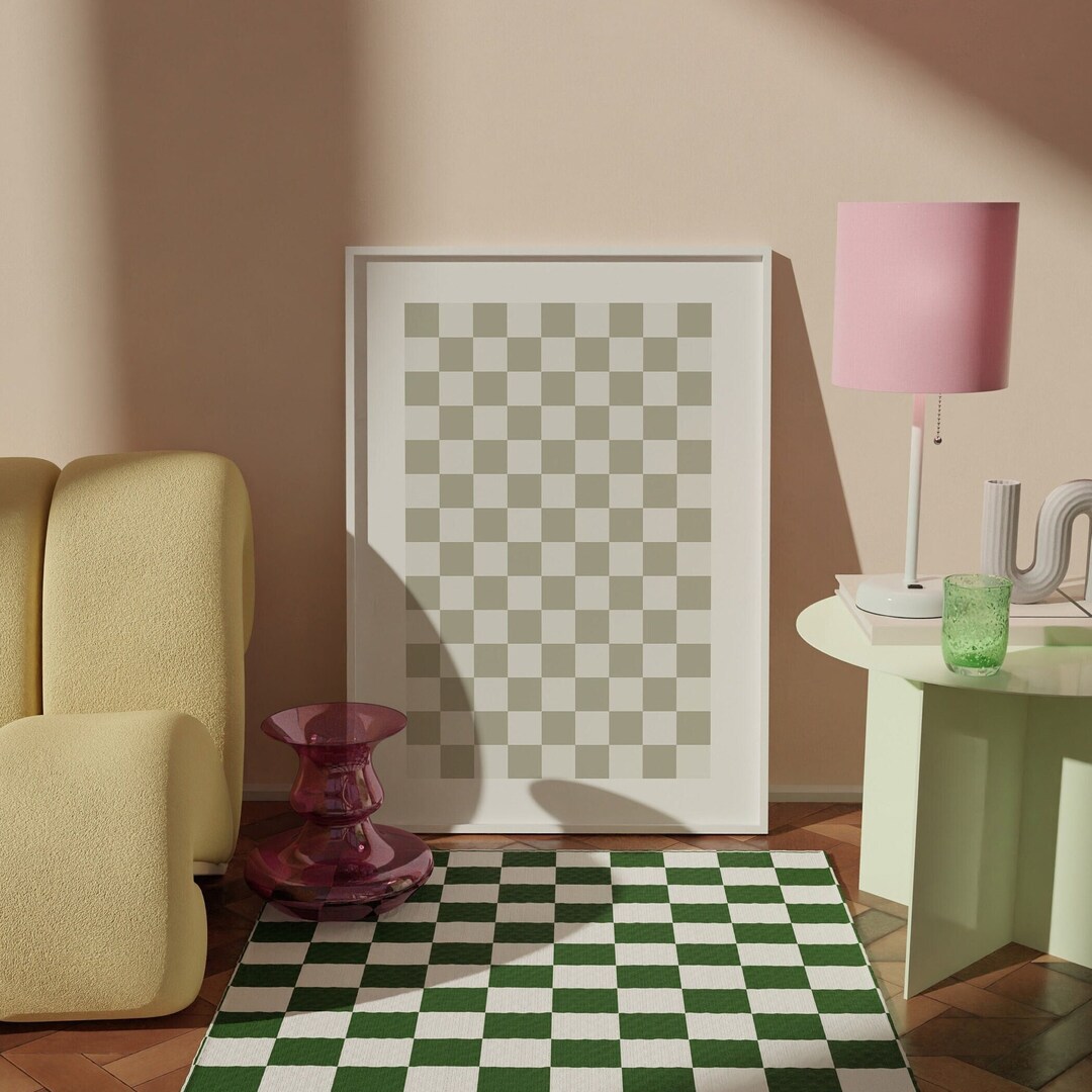 Checkers Art Print Sage Green Wall Art Checkered Poster Green - Etsy