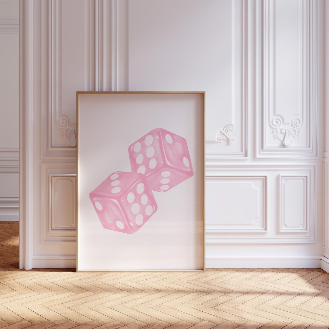 Pink Wall Art Dice Art Aesthetic Room Decor Preppy Art Prints Trendy ...