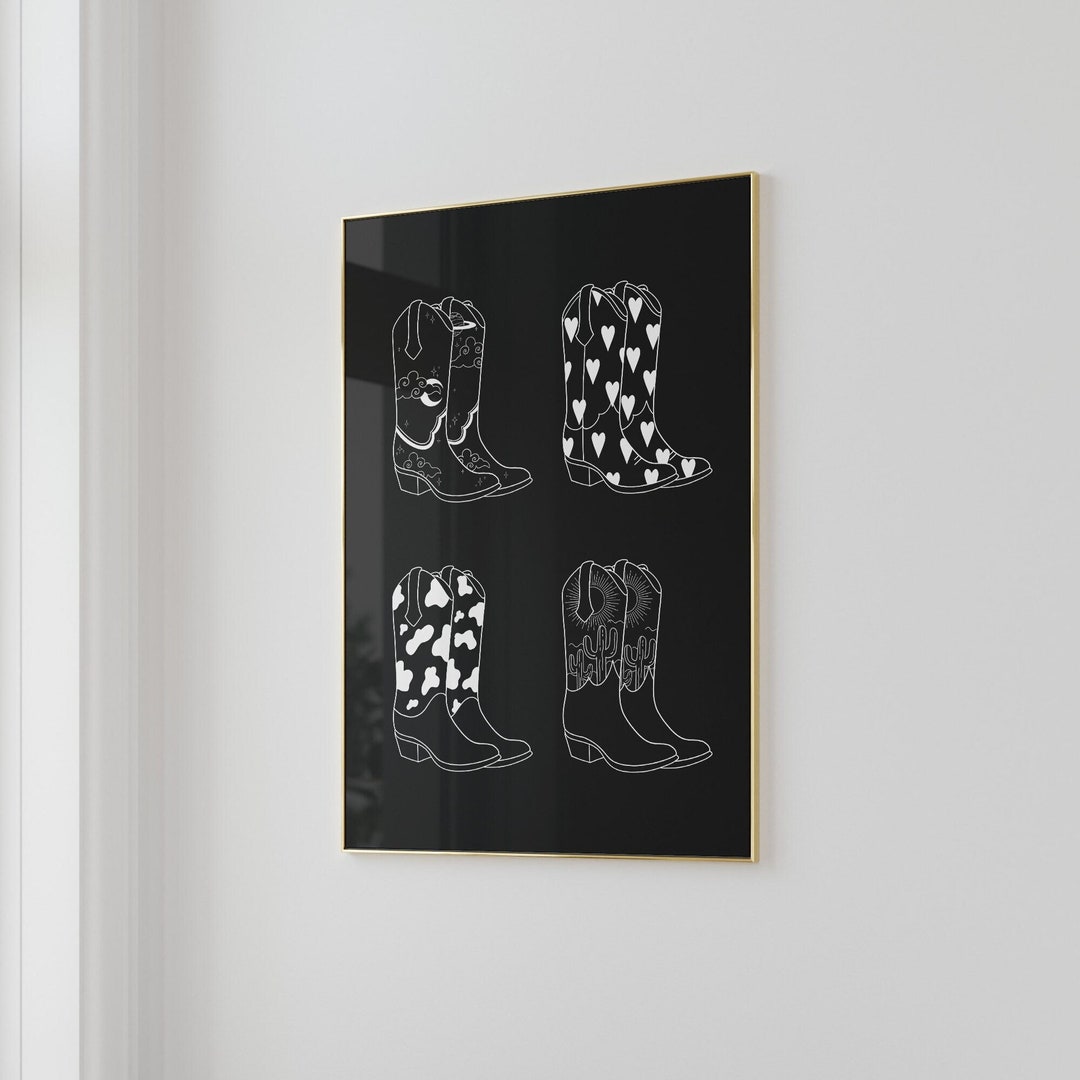 Cowgirl Boot Wall Art Trendy Art Prints Western Poster Black White Wall ...