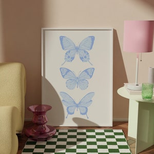 Blue Poster Butterfly Wall Art Blue Art Prints Trendy Digital - Etsy