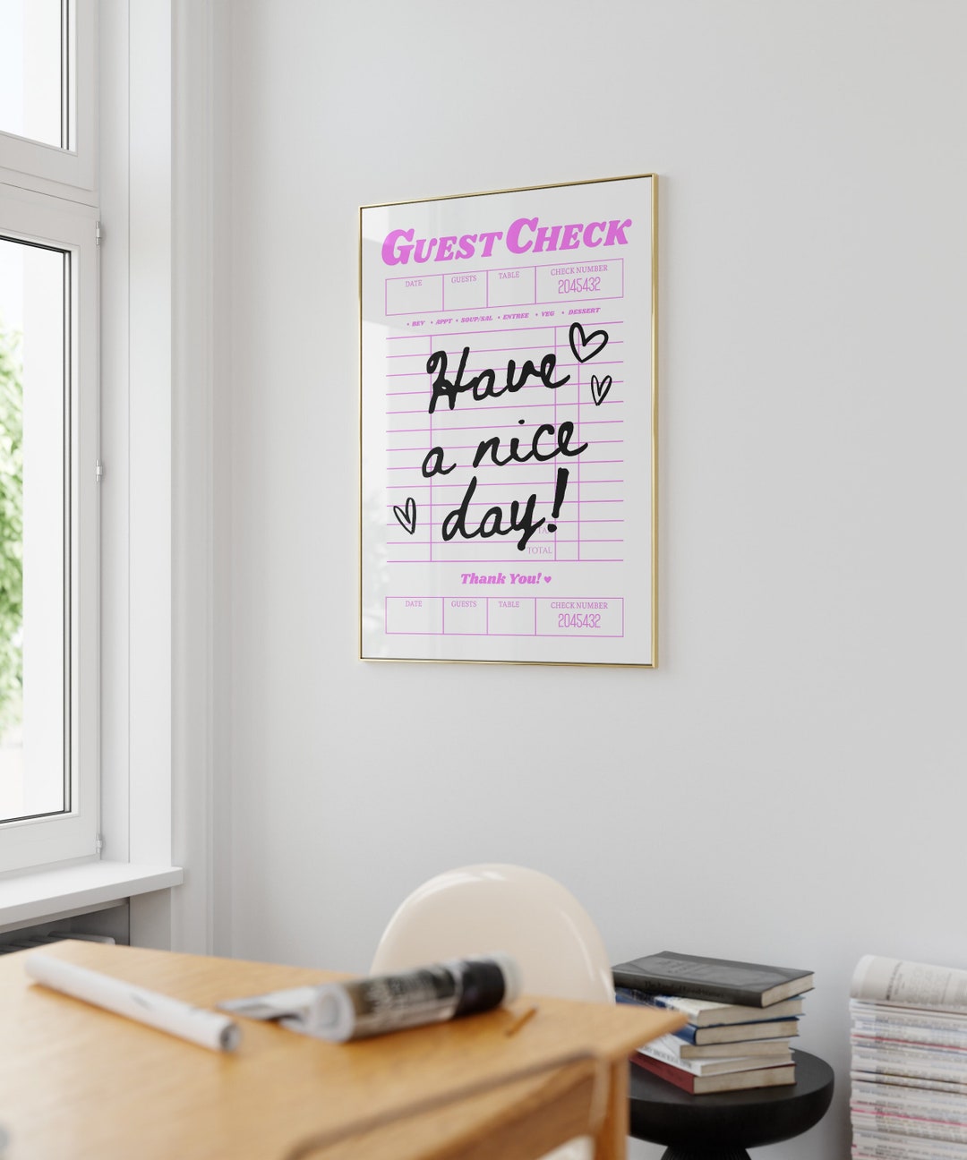 Guest Check Print Trendy Pink Wall Art Preppy Prints Art Trendy Printable Art Trendy Wall Art ...