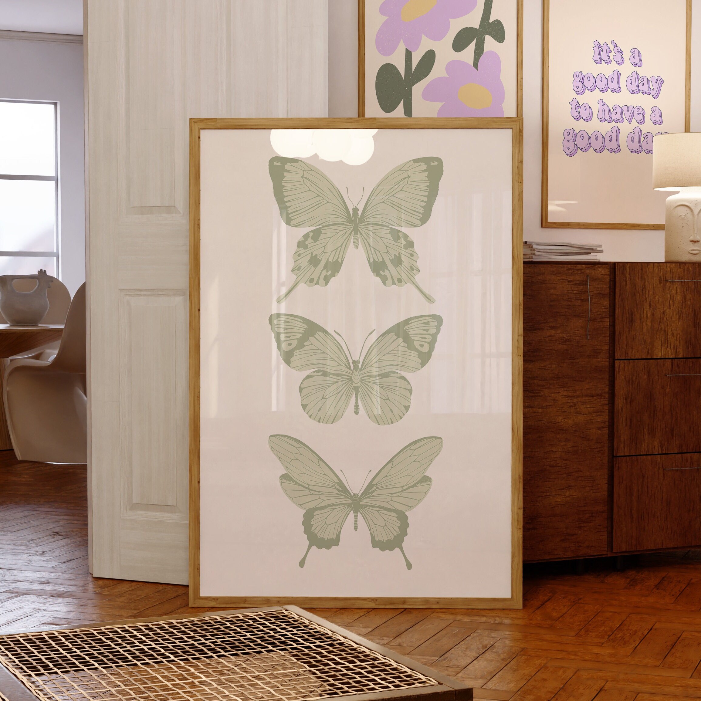 Green Poster Butterfly Wall Art Sage Green Art Prints Trendy - Etsy