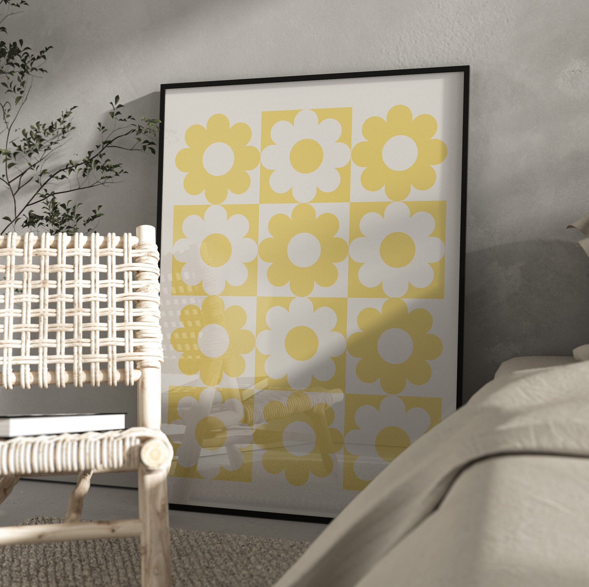 Yellow Wall Art Retro Flower Wall Art Yellow Art Prints Trendy - Etsy