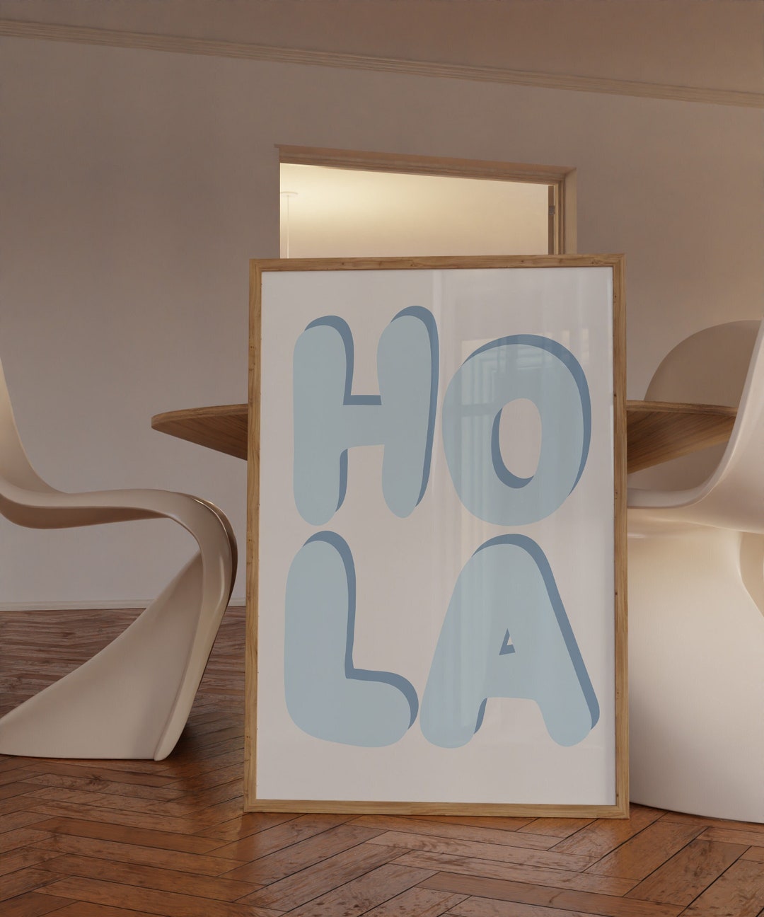 Hola Print Trendy Wall Art Blue Wall Art Typography Wall Art Light Blue ...