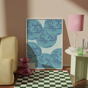 Blue Wall Art Disco Wall Art Preppy Room Decor College Dorm Poster ...