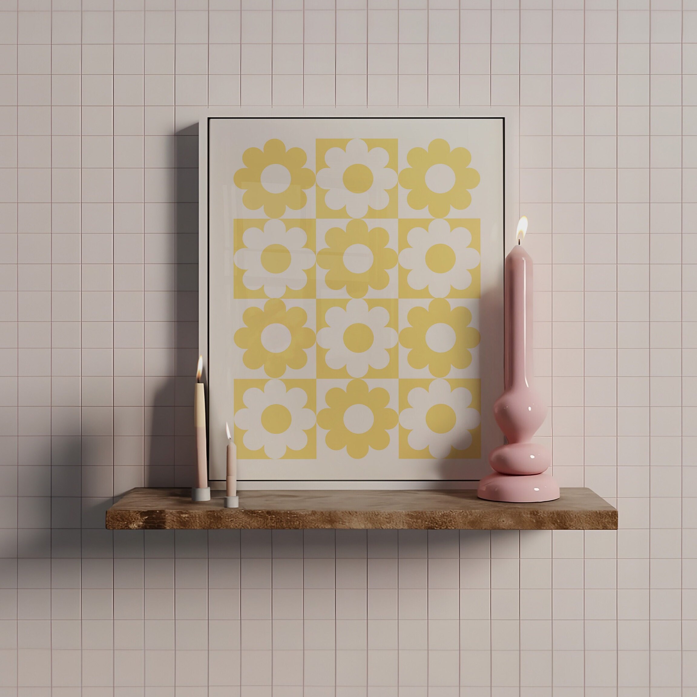 Yellow Wall Art Retro Flower Wall Art Yellow Art Prints Trendy - Etsy