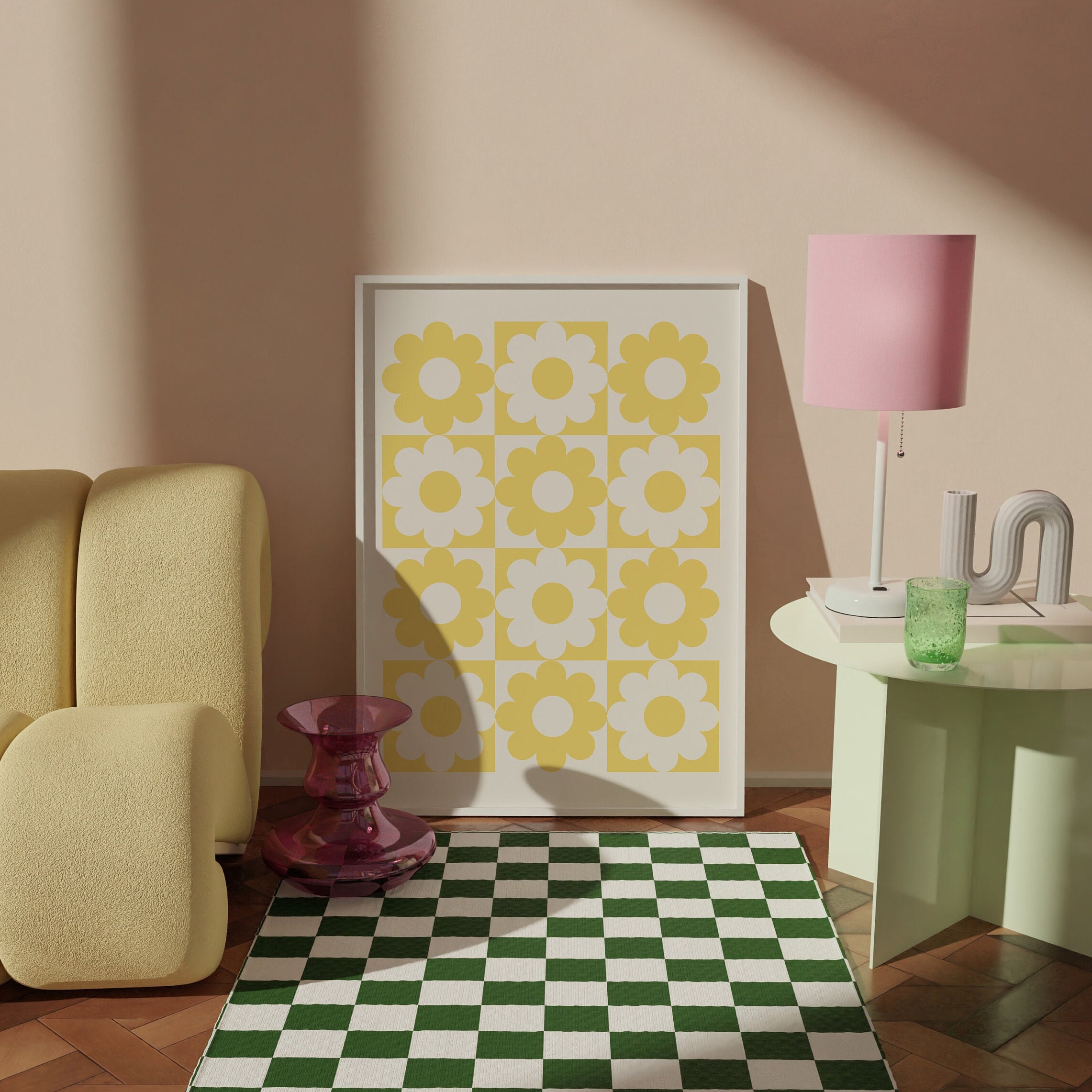 Yellow Wall Art Retro Flower Wall Art Yellow Art Prints Trendy - Etsy