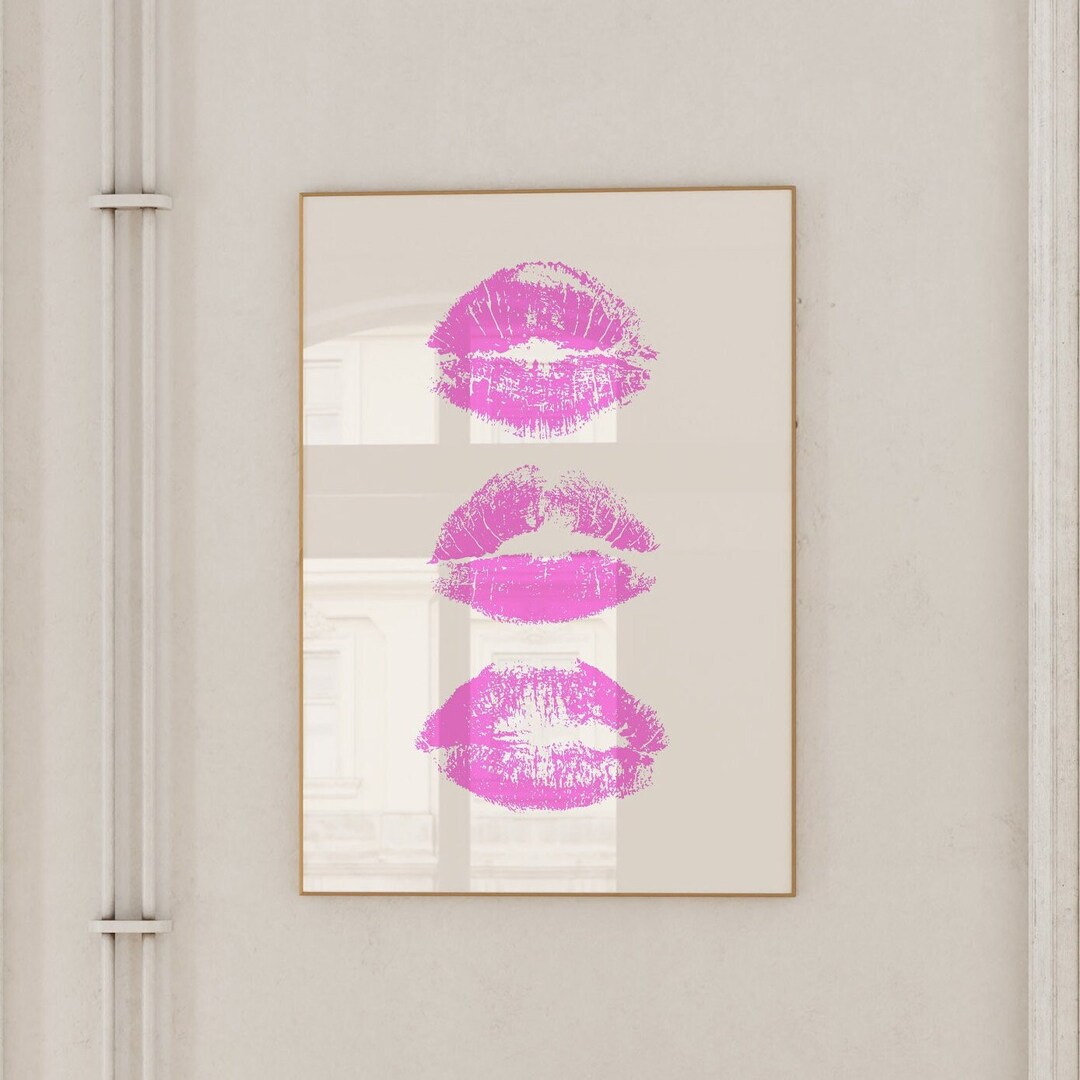 Pink Art Prints Kiss Lips Wall Art Trendy Wall Art Lips Print - Etsy
