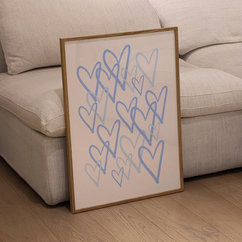 Blue Poster Hearts Wall Art Blue Art Prints Trendy Digital - Etsy