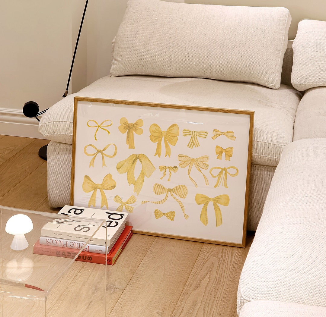 Bow Wall Art Yellow Art Print Trendy Art Prints Coquette Art Print ...