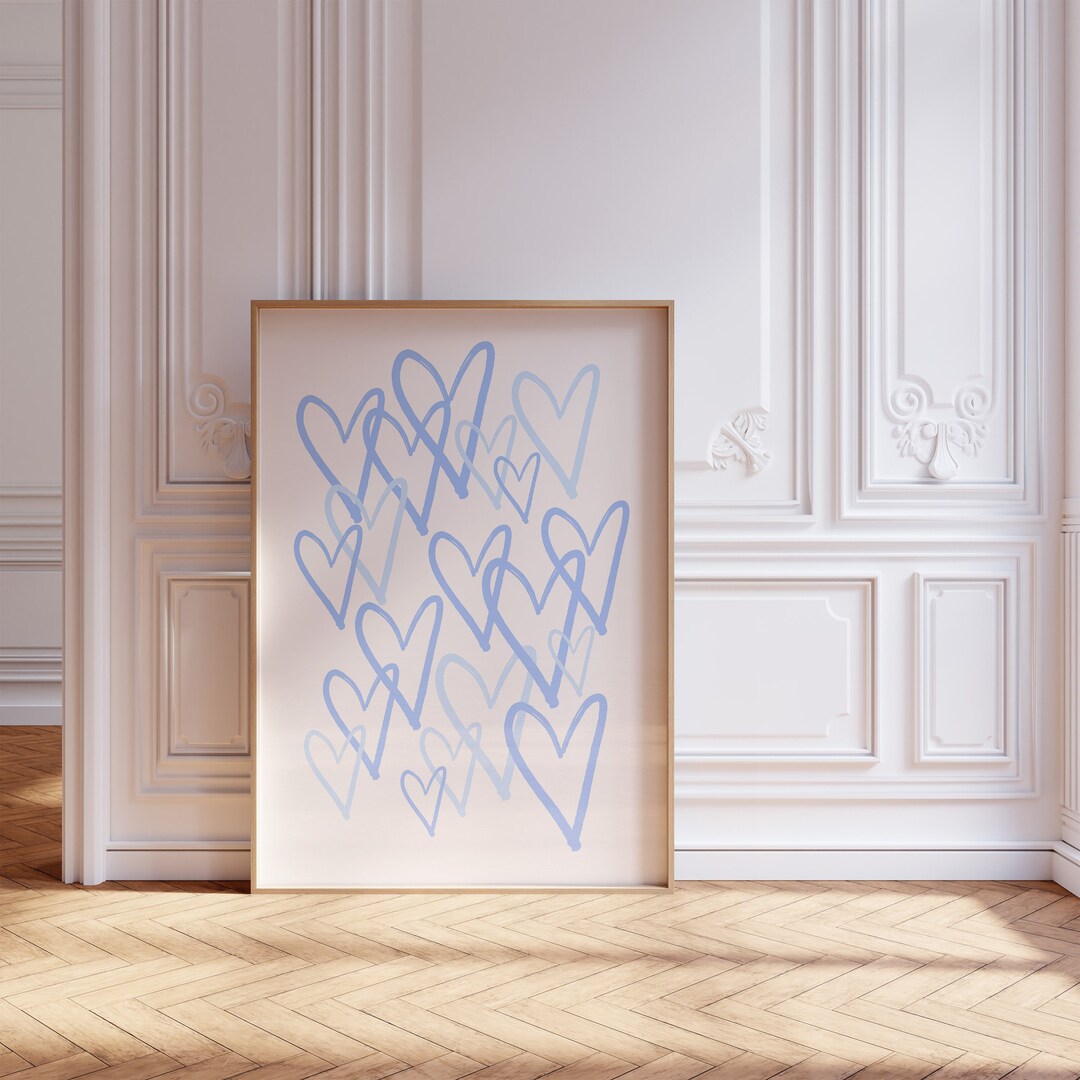 Blue Poster Hearts Wall Art Blue Art Prints Trendy Digital Prints ...