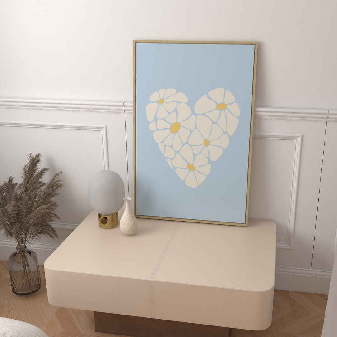 Blue Wall Art Daisy Poster Blue Art Prints Trendy Digital Prints Preppy ...