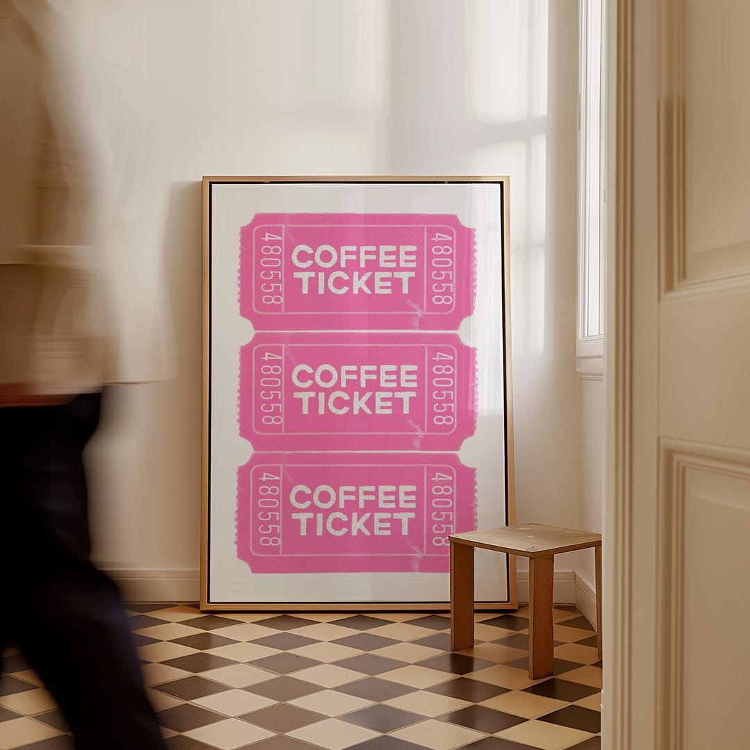 Pink Coffee Ticket Poster, Trendy Coffee Bar Art (digital Download) - Etsy