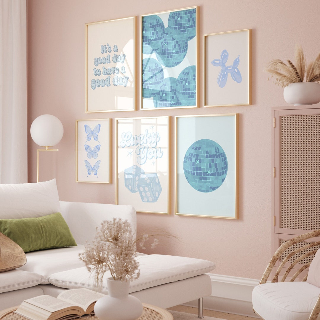 Blue Gallery Wall Set of 6 Trendy Digital Prints Disco Ball Wall Art ...
