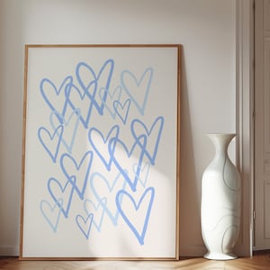 Blue Poster Hearts Wall Art Blue Art Prints Trendy Digital Prints ...