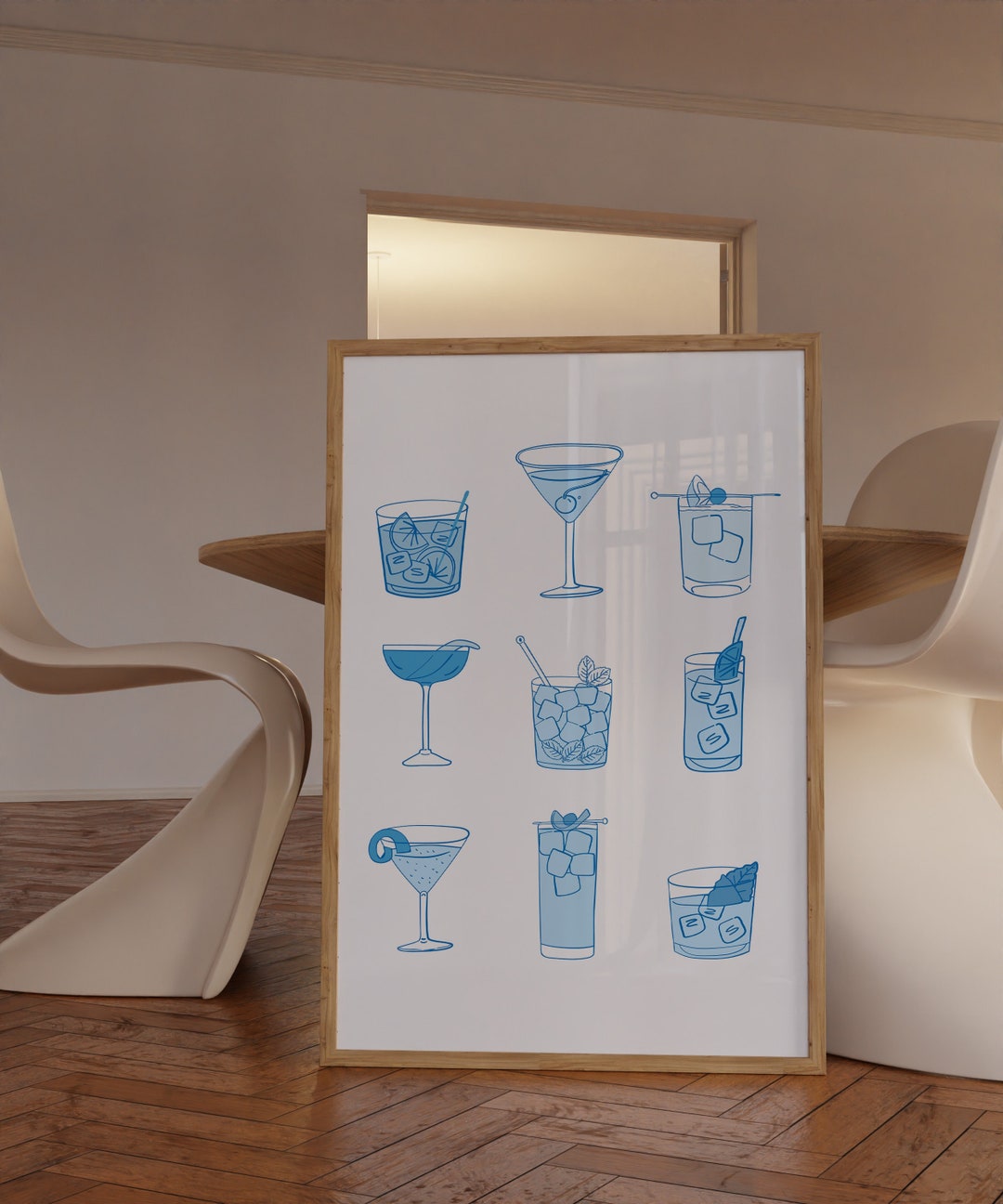 Blue Bar Cart Poster Trendy Wall Art Cocktail Art Prints Preppy Poster ...