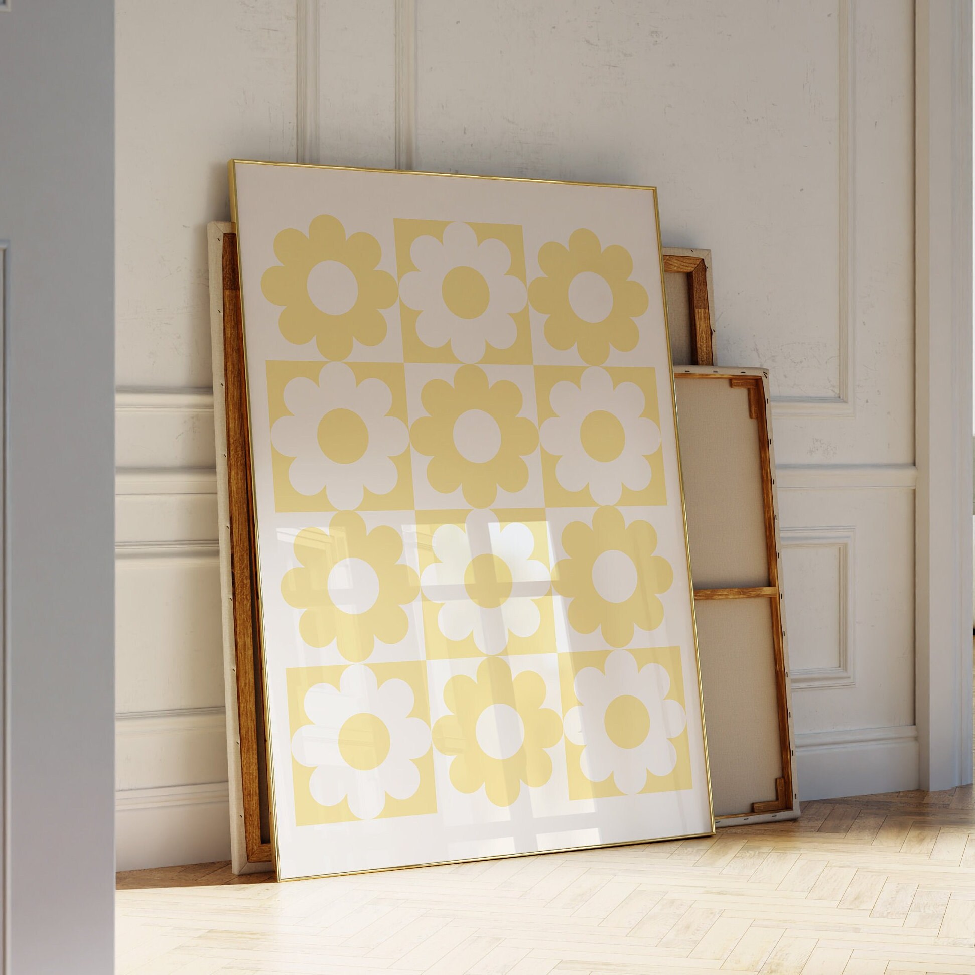 Yellow Wall Art Retro Flower Wall Art Yellow Art Prints Trendy - Etsy