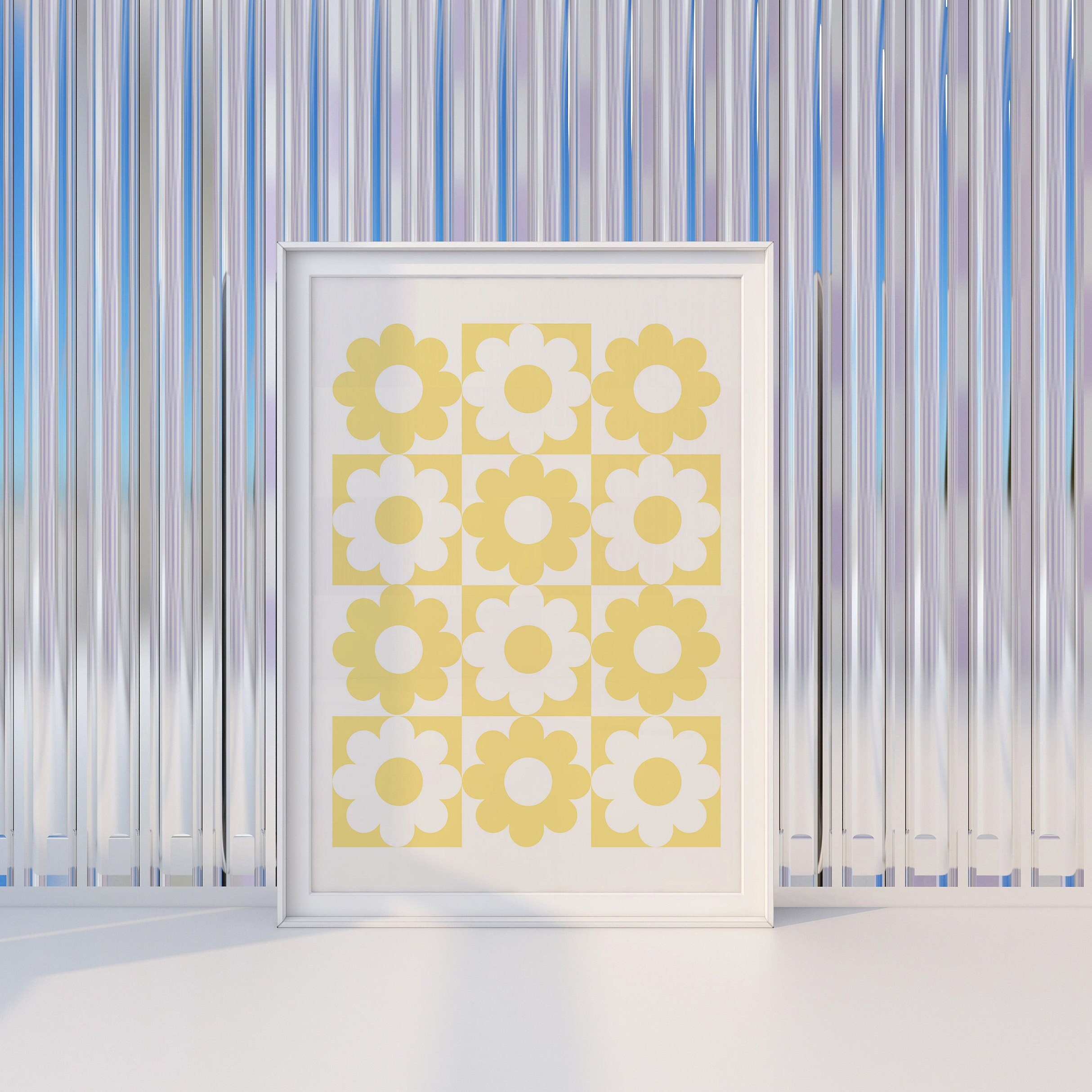 Yellow Wall Art Retro Flower Wall Art Yellow Art Prints Trendy - Etsy