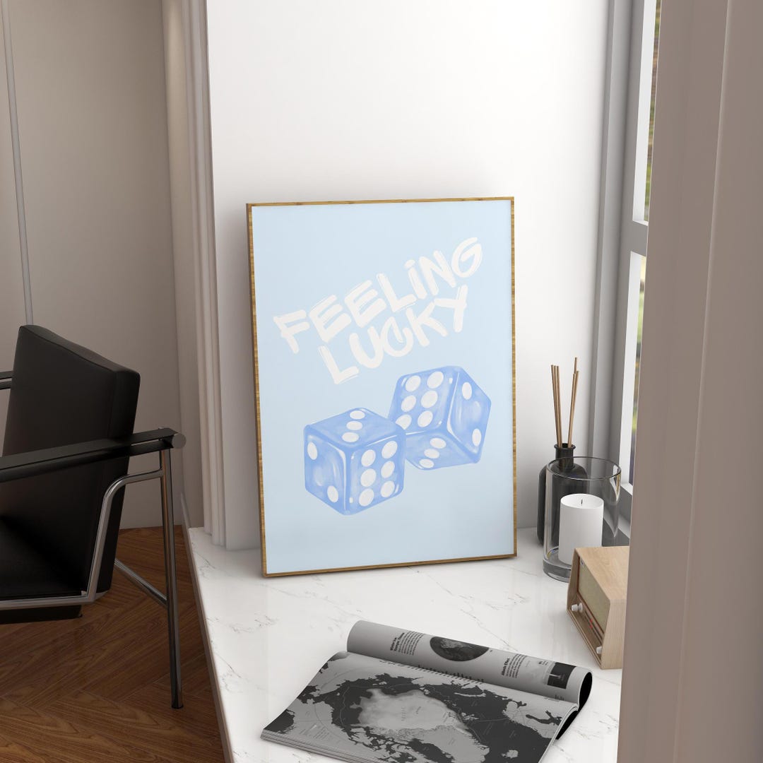 Blue Wall Art Print Dice Poster Light Blue Retro Prints Trendy Wall Art ...