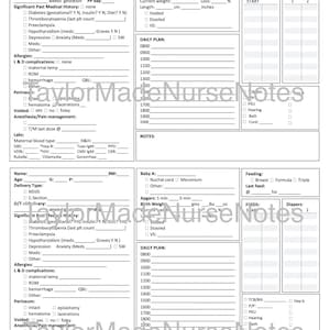 Mother/ Baby Report Sheet / Postpartum Report Sheet / Mother Baby ...