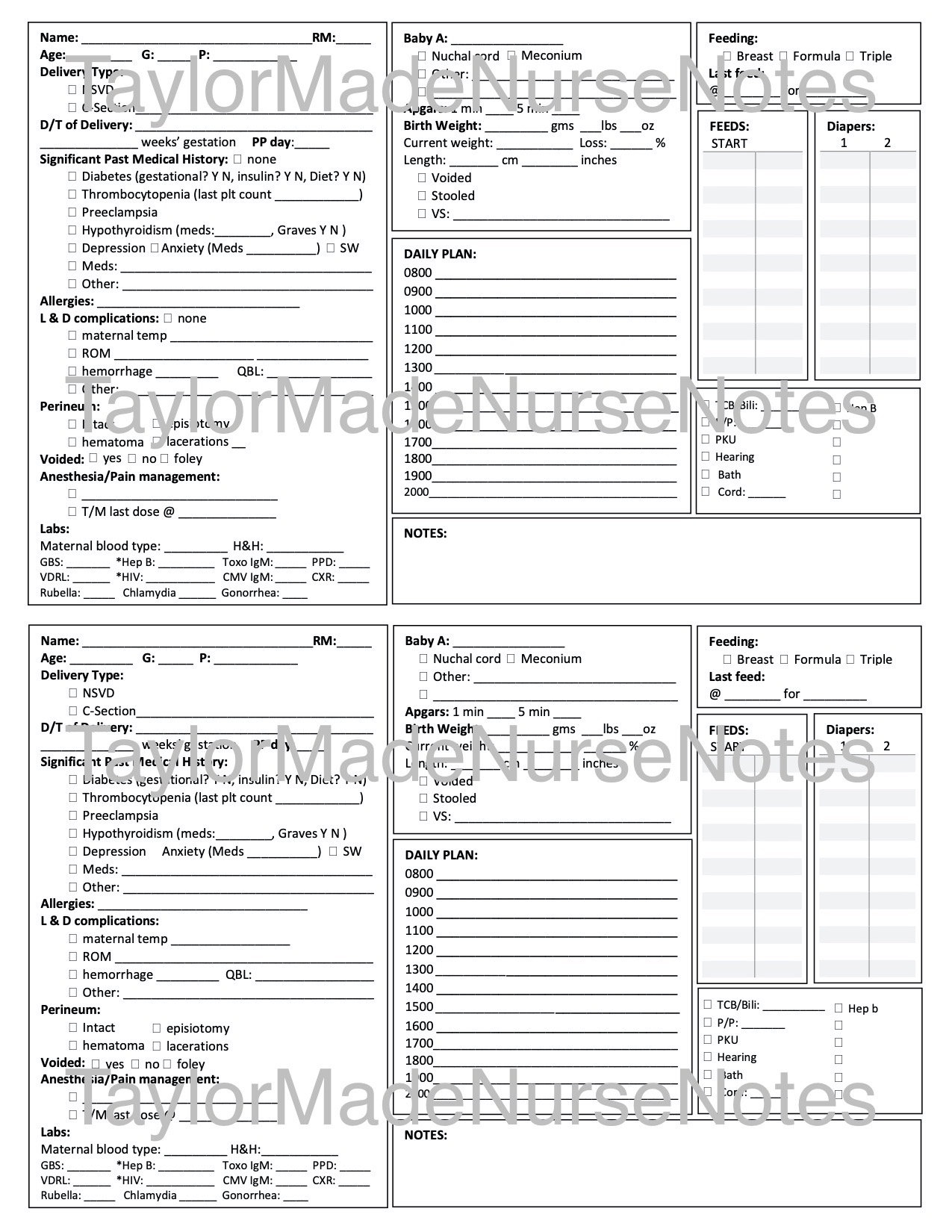 Postpartum Nursing Report Sheet - Etsy