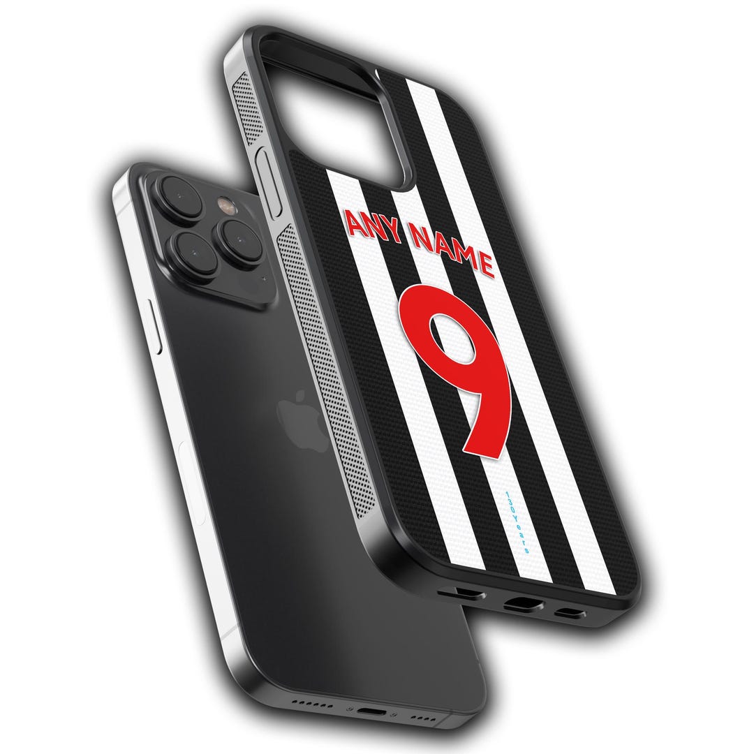 Personalised Newcastle Football Shirt Phone Case, Black & White Striped ...