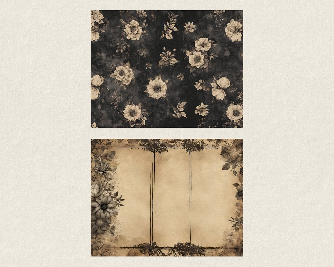 Dark Grunge Florals Junk Journal Kit | Vintage Digital Paper for ...