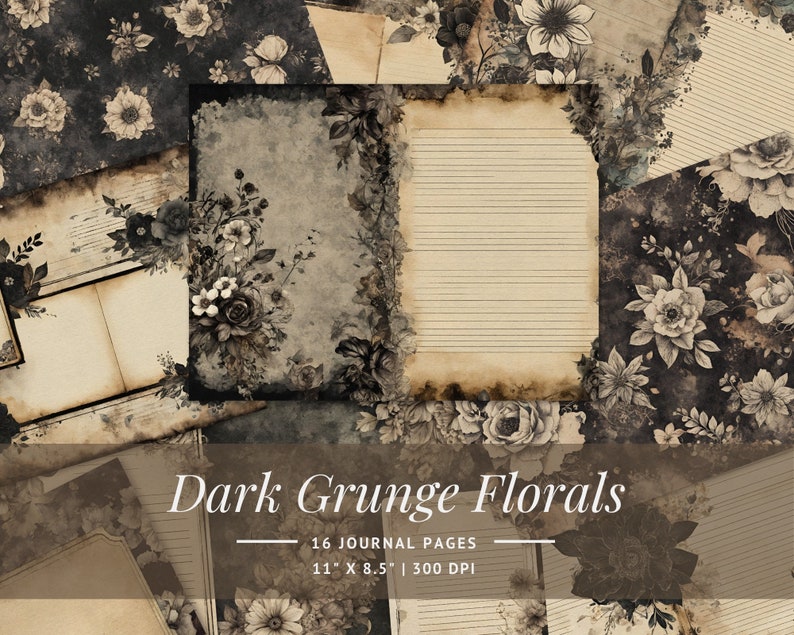 Dark Grunge Florals Junk Journal Kit | Vintage Digital Paper for ...