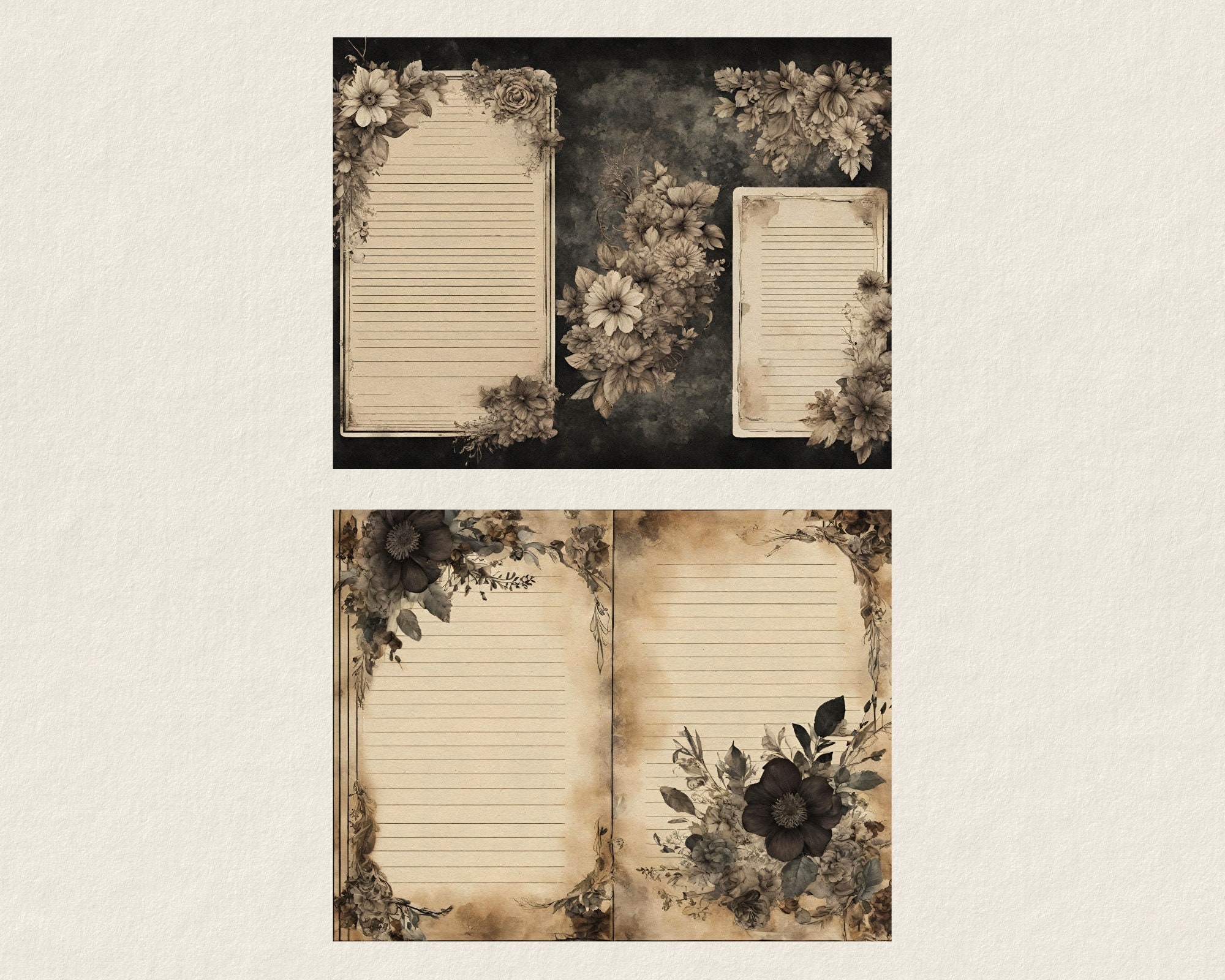 Dark Grunge Florals Junk Journal Kit | Vintage Digital Paper for ...