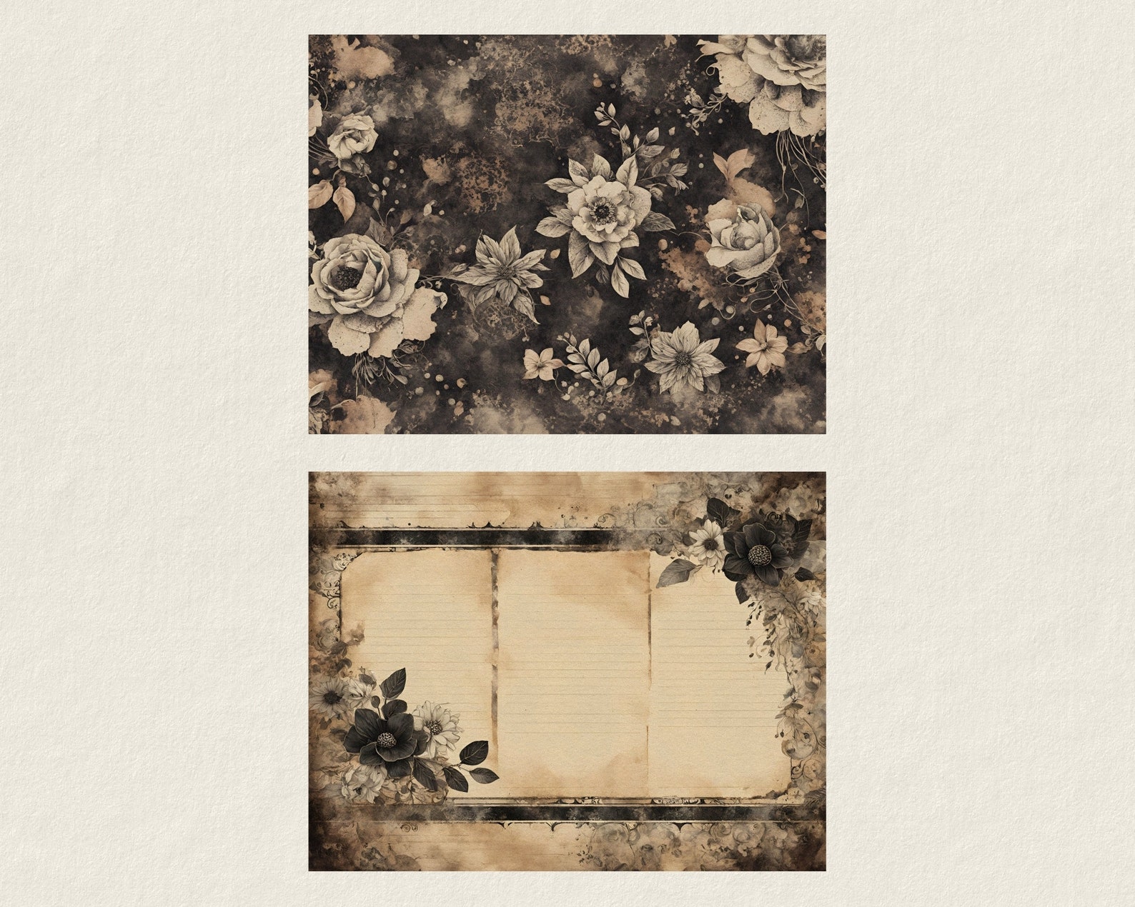 Dark Grunge Florals Junk Journal Kit | Vintage Digital Paper for ...