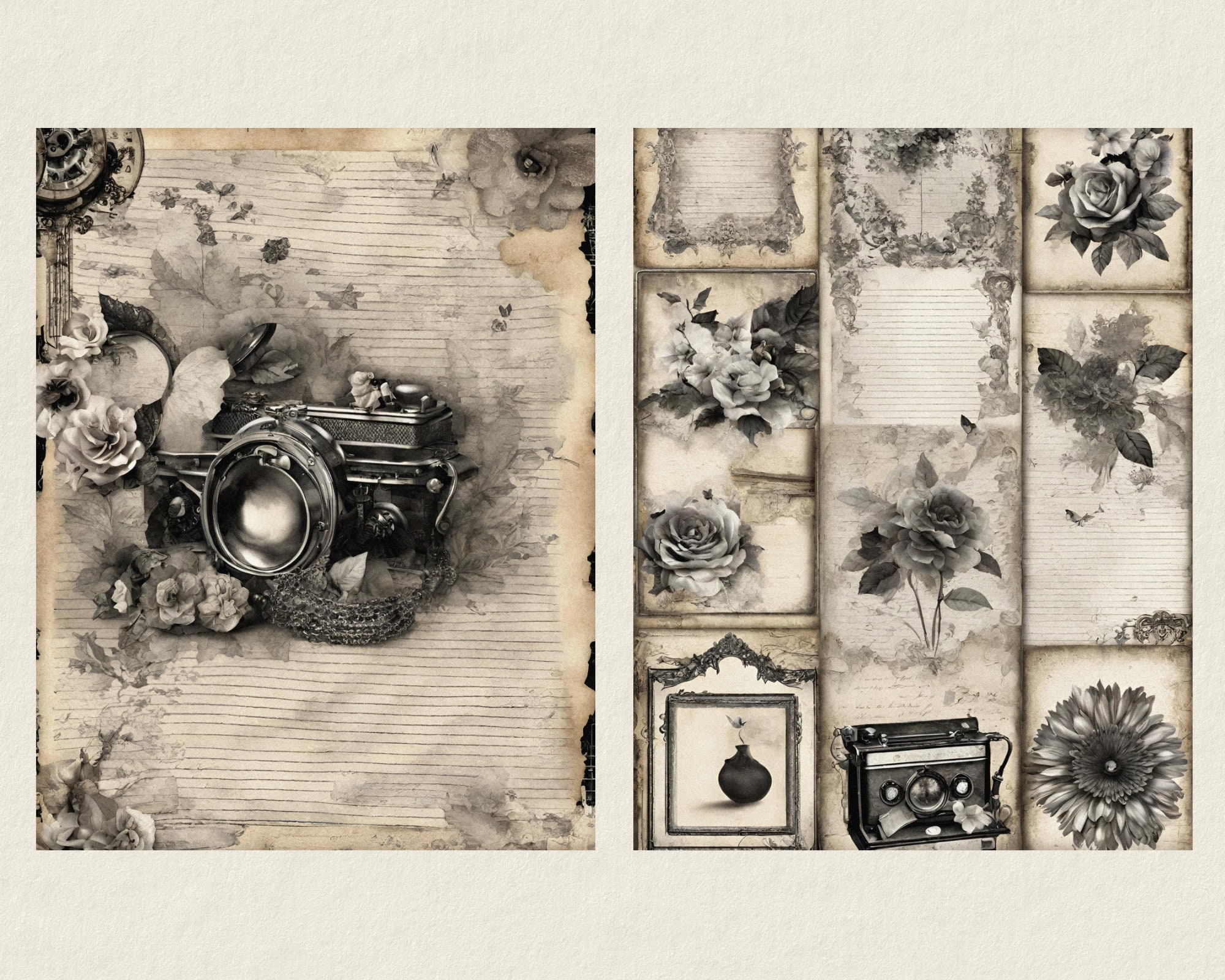 Dark Shabby Chic Junk Journal Kit | Vintage Digital Paper for ...