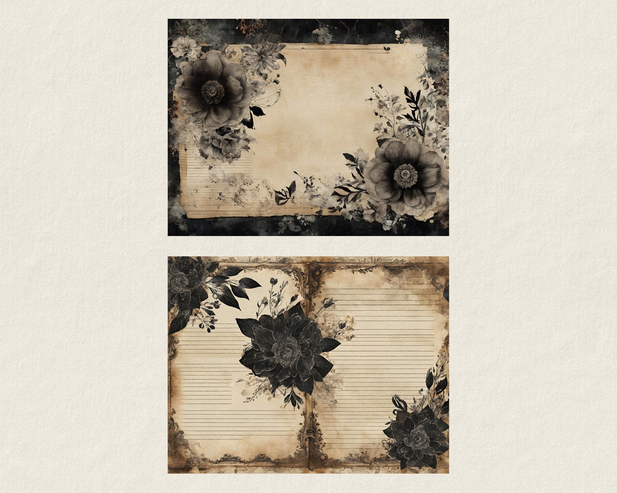 Dark Grunge Florals Junk Journal Kit | Vintage Digital Paper for ...