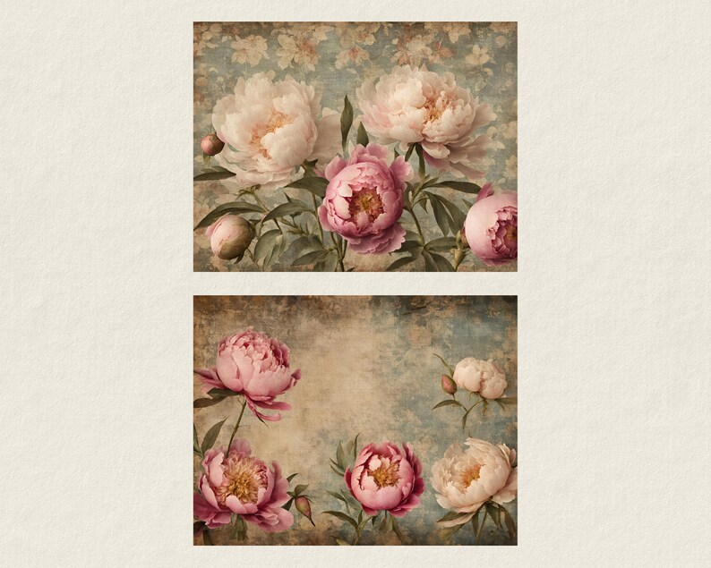 Antique Peonies Junk Journal Kit | Vintage Digital Paper for ...