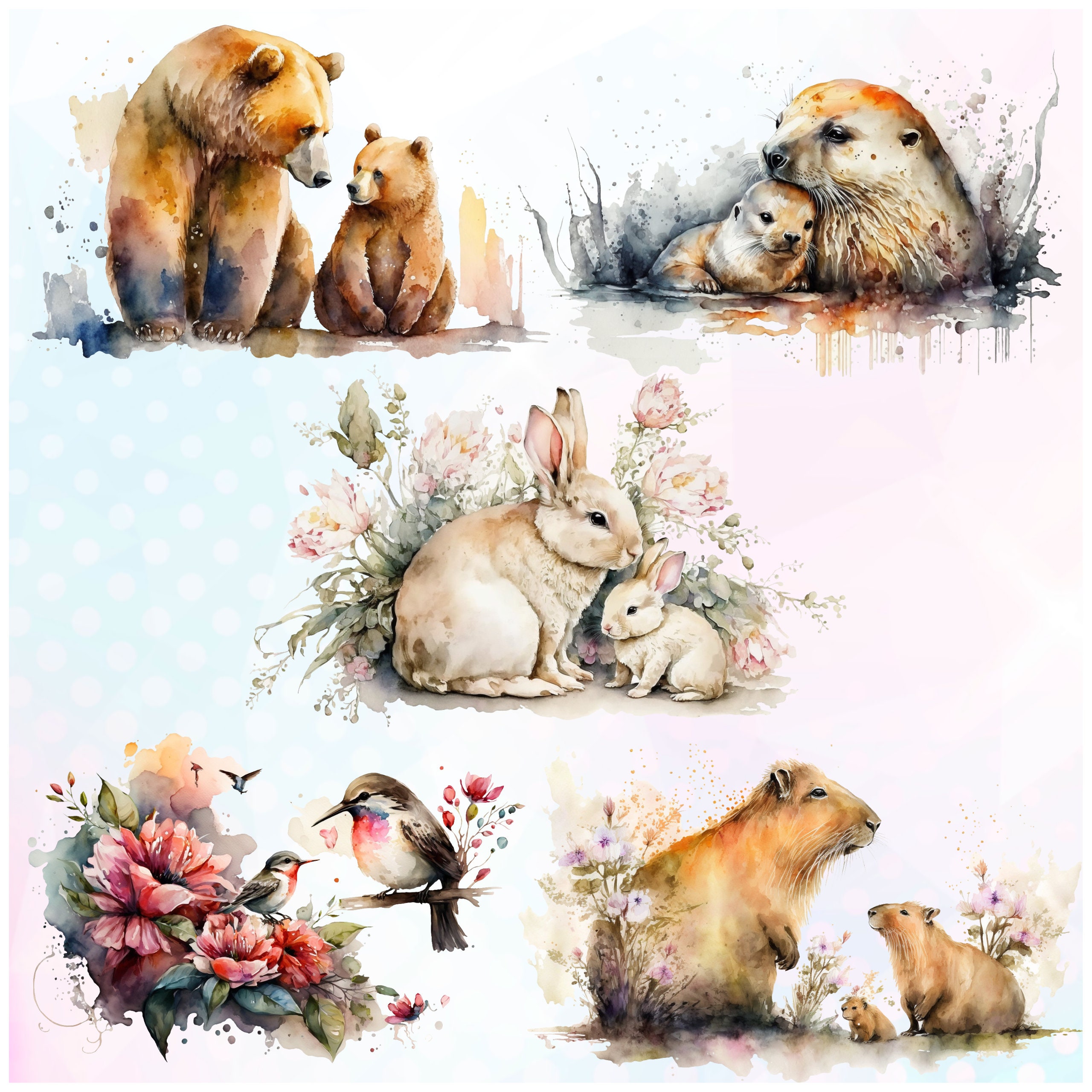 Watercolor Animal Clipart, PNG, Animal Clipart Bundle, Animal PNG ...